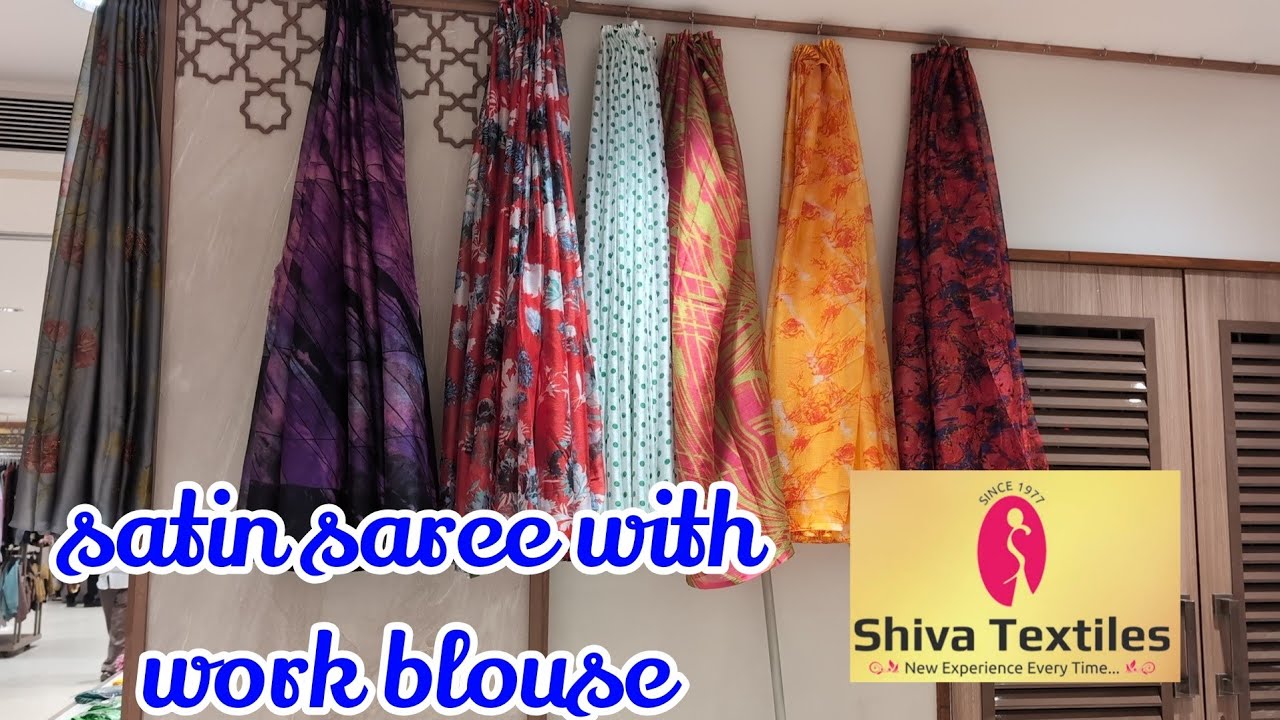 Shiva textiles👌variety saree collection 👍satin saree with work blouse ...