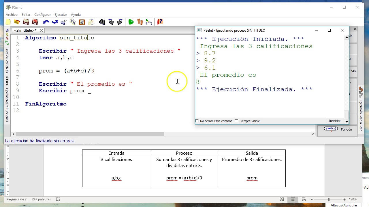 02 Introducción a los Pseudocódigos con PSEINT Promedio de 3 ...