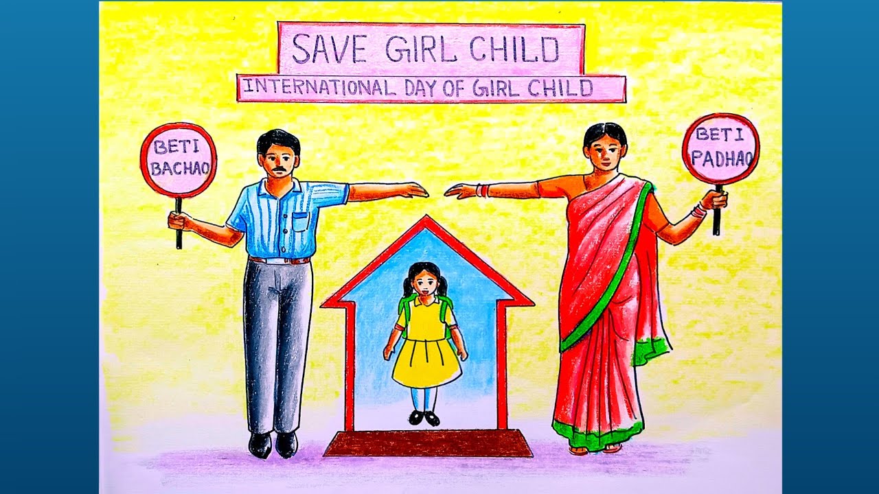 save girl child day drawing step by step/International day of girl ...