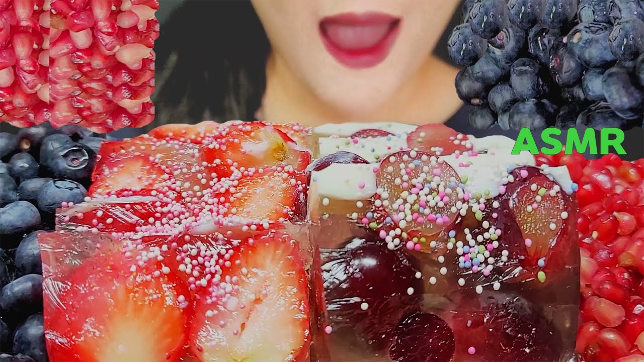 ASMR Handmade fruit jelly, pomegranate and blueberry eating sounds 수제 ...