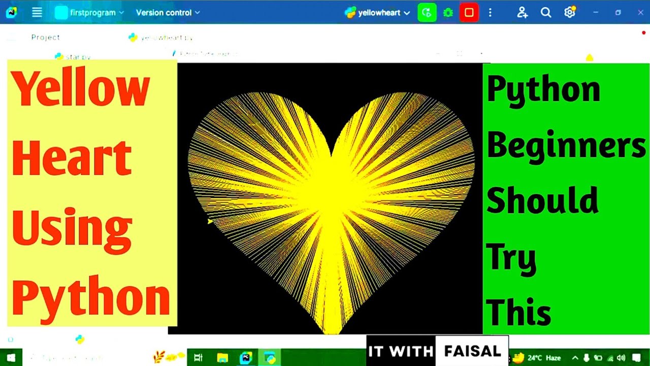 Yellow Heart Shape Pattern Using Python Turtle Graphics | How To Create ...