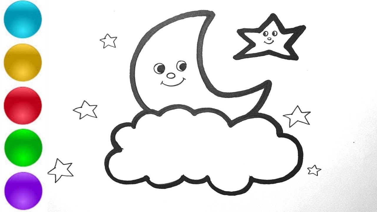 Menggambar Dan Mewarnai Bulan, Bintang dan awan || Drawing kids Art ...