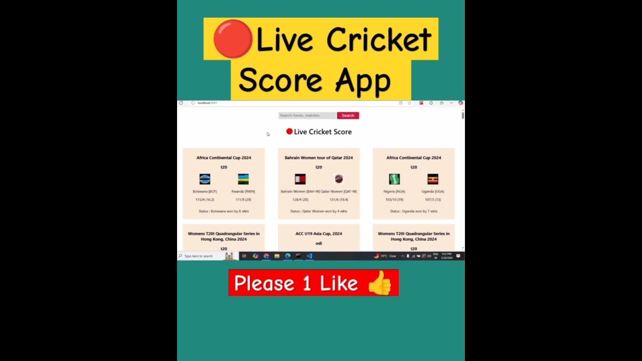 Live Cricket Score App using React JS | Cricket Score App #shorts # ...