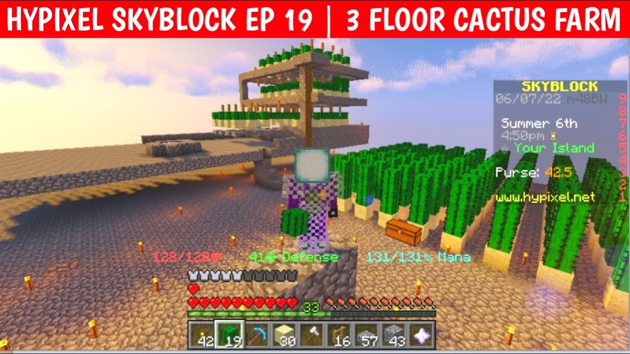 Minecraft hypixel skyblock EP 19 | hypixel skyblock mcpe | make automatic cactus farm in hypixel ...