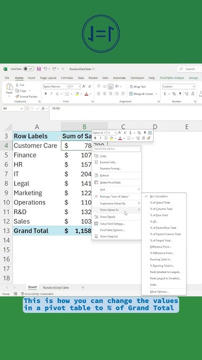 Day #73 Percentage of Grand Total #exceltips #learnexcel #excel #exceltricks #businesstips # ...