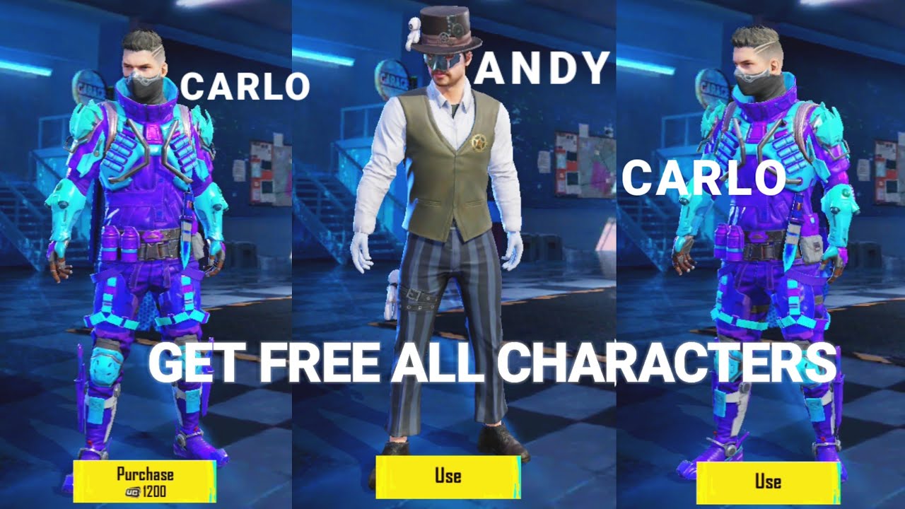 GET FREE CARLO CHARACTER AND ANDY CHARACTER FREE VOUCHER BGMI NEW TRICK ...