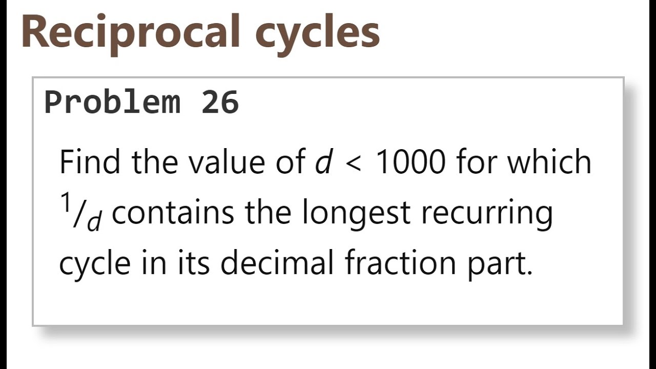 Project Euler: Problem 26 (C/C++) - YouTube