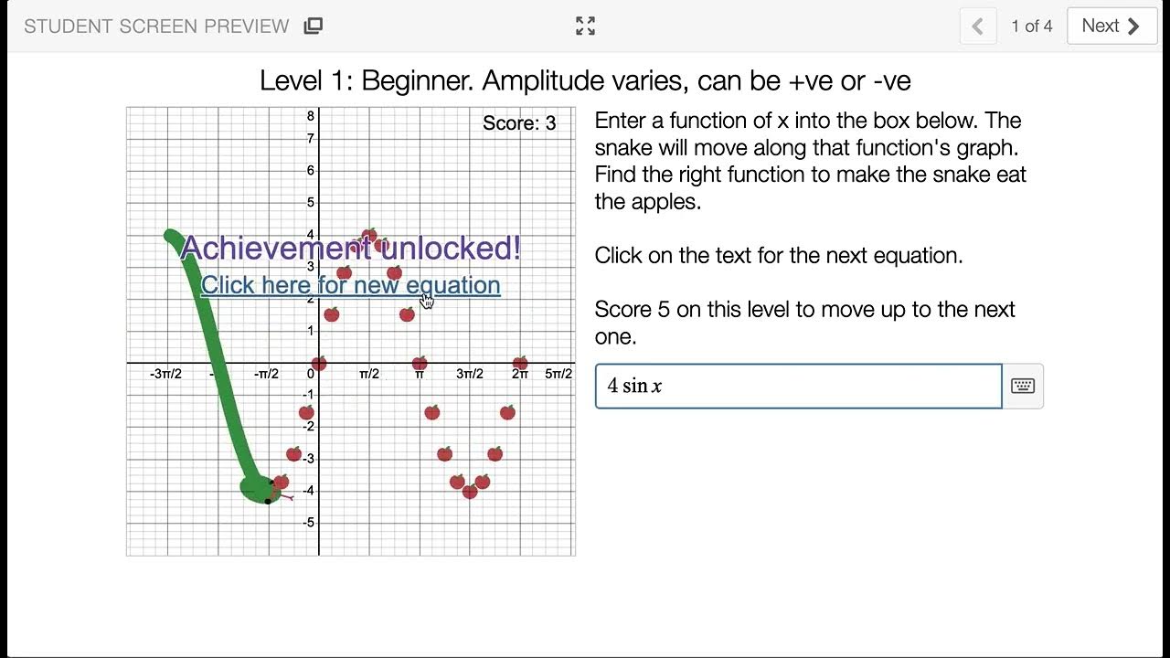 A math game made in Desmos, with multiple levels: guide a snake by ...