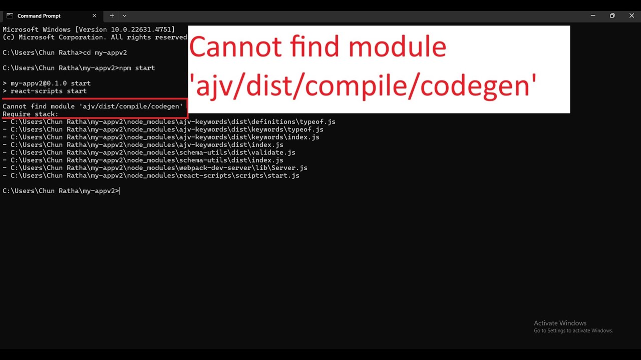 Cannot find module 'ajv/dist/compile/codegen' - YouTube