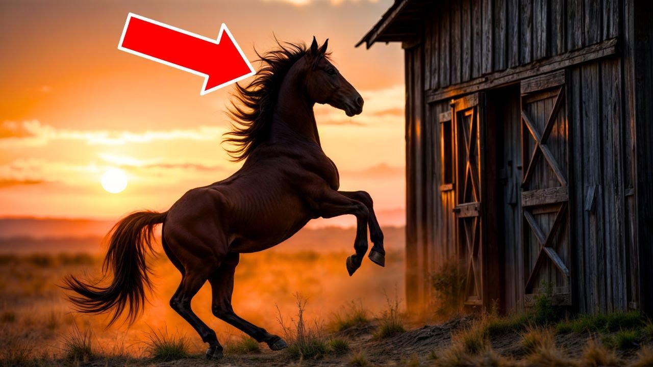 MUSTANG HORSE NEIGHS DESPERATELY AT AN OLD BARN,FARMER OPENS THE DOOR ...