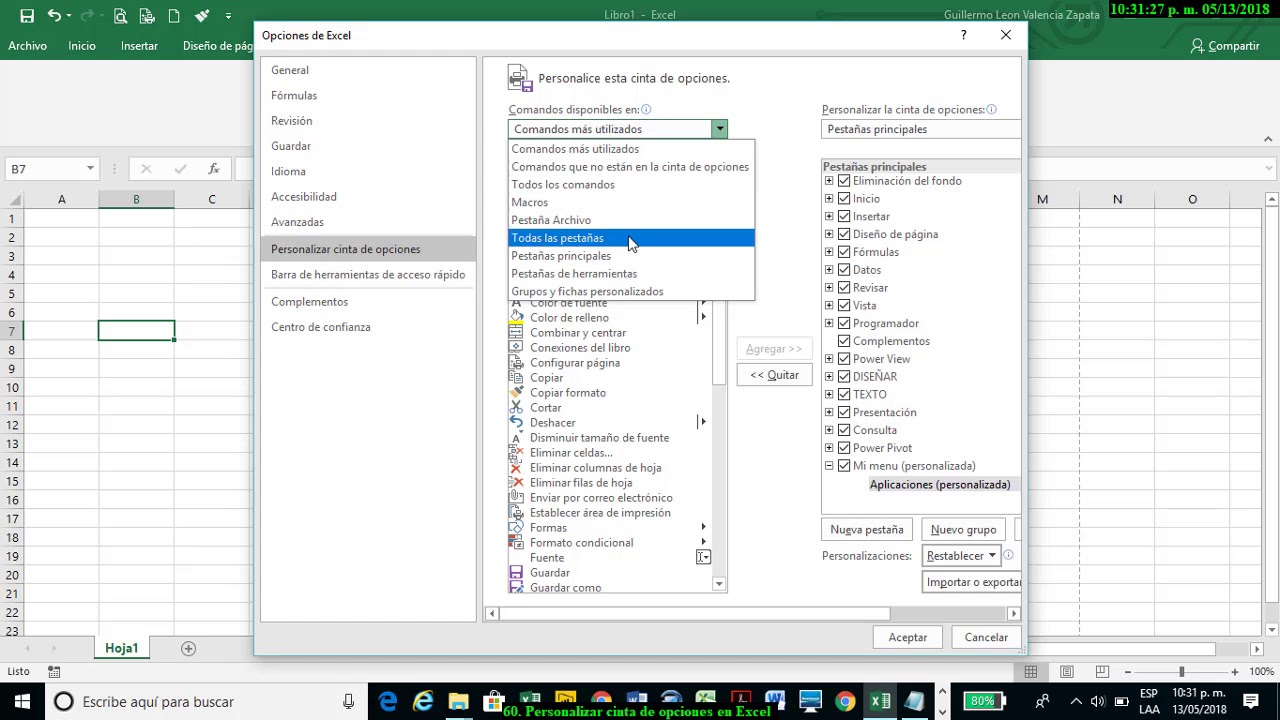 60 Personalizar cinta de opciones en Excel - YouTube