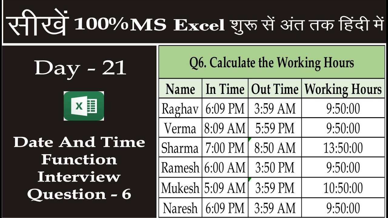 Excel Interview Question Excel Date And Time Function Practice Question Calculate Working
