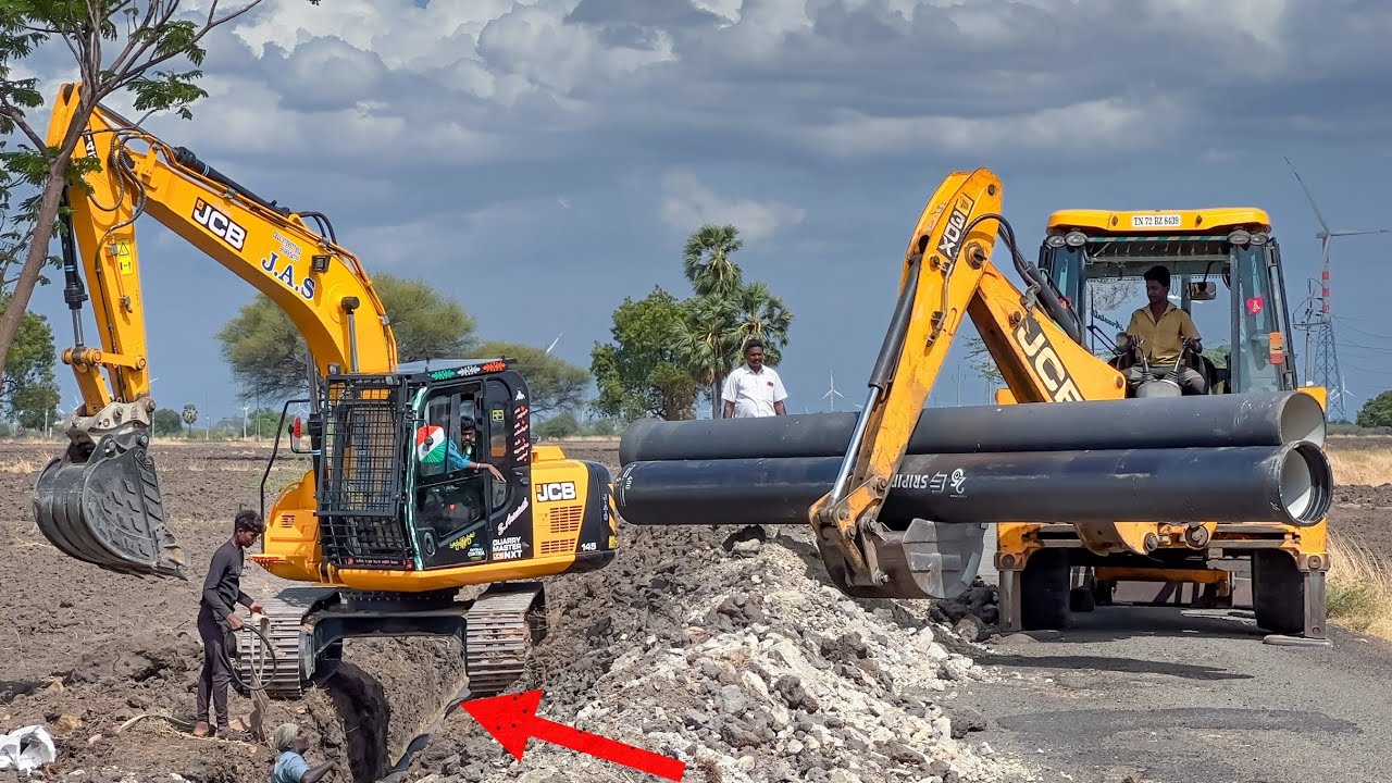 JCB 3DX with JCB 145 Excavator Pipeline Technical Speed Work together ...