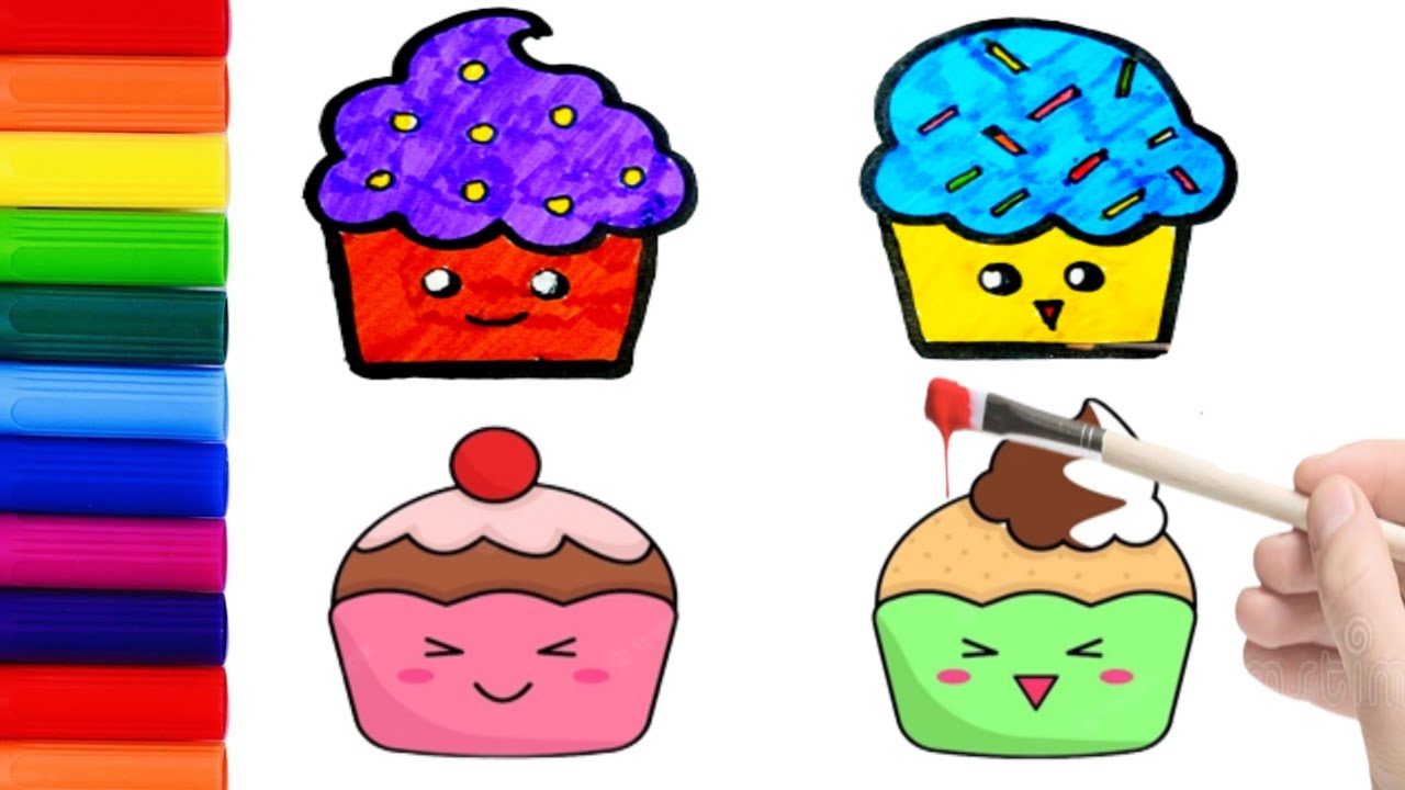How to Draw Cupcakes for Kids and Toddlers | Cupcake Easy Drawing ...