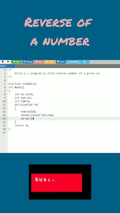 How To Find Reverse Number C Programshortvideo Shortsfeed Shorts Coding Youtube