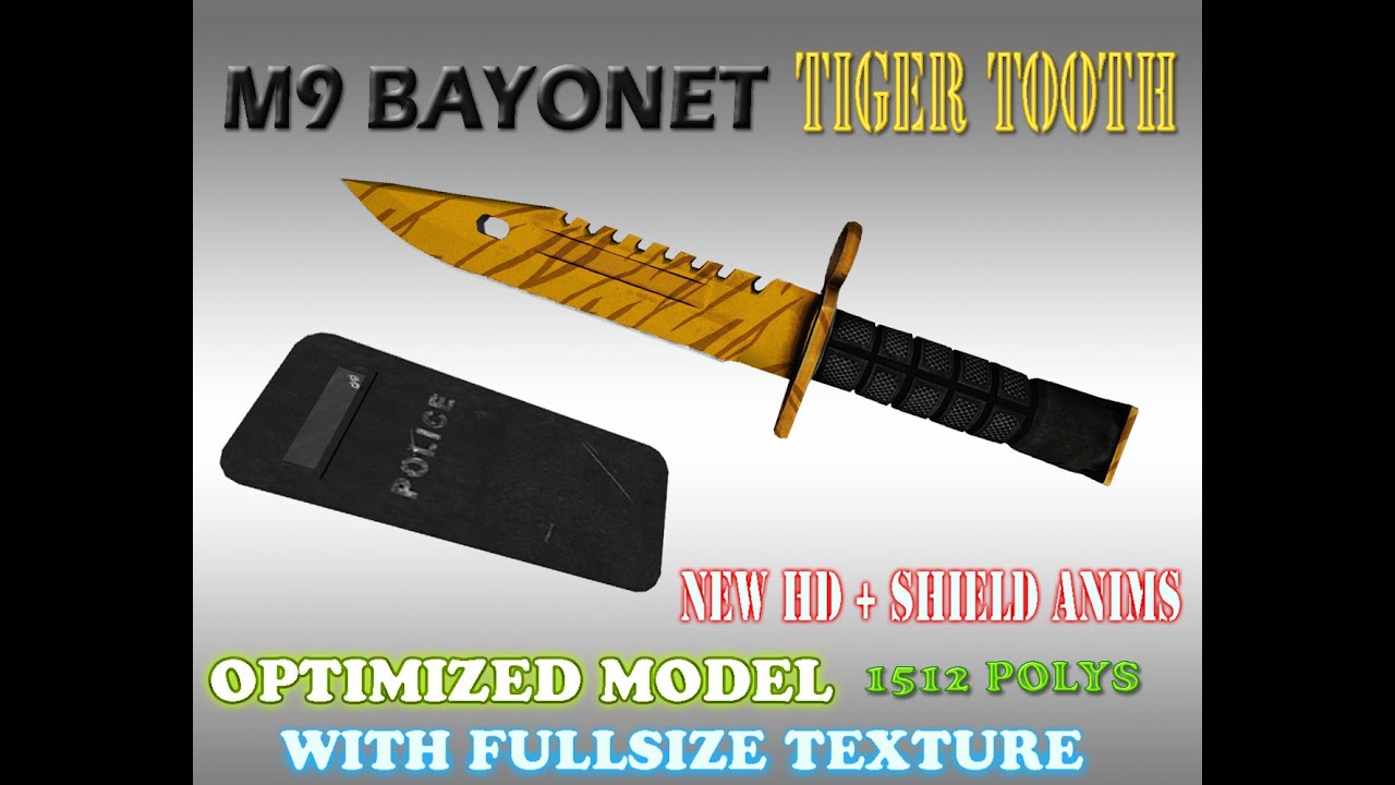 CS:GO M9 Bayonet tiger tooth NEW HD skin + SHIELD anims for cs 1.6 ...