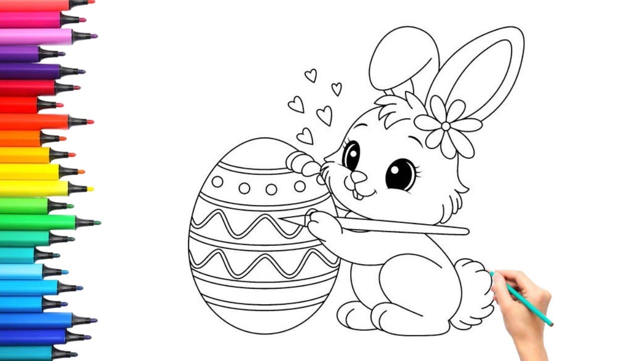 Bunny with easter egg Drawing, Painting & Coloring For Kids and ...