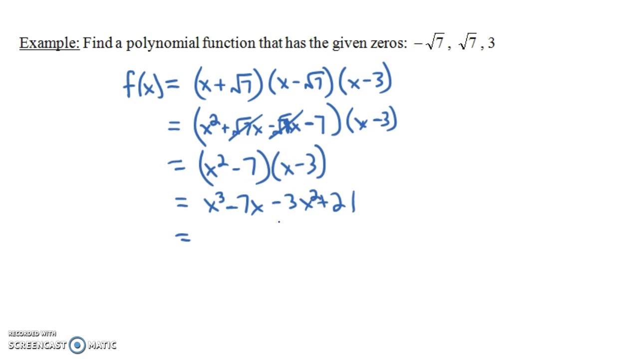 Finding A Polynomial With Given Zeros YouTube