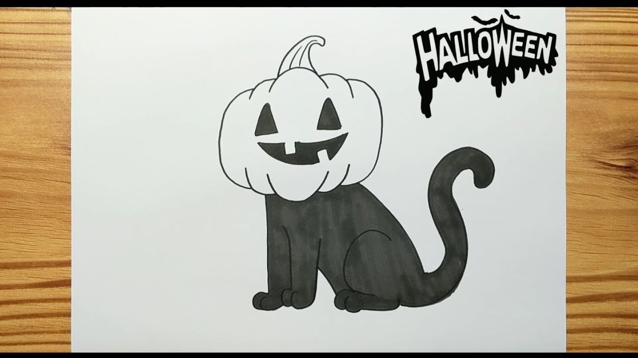 HOW TO DRAW PUMPKIN HEAD CAT - YouTube