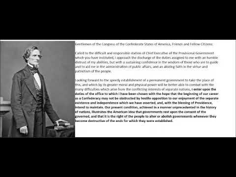 Civil War Documents: Jefferson Davis Inaugural Speech (Montgomery. Alabama (2/18/1861) - YouTube