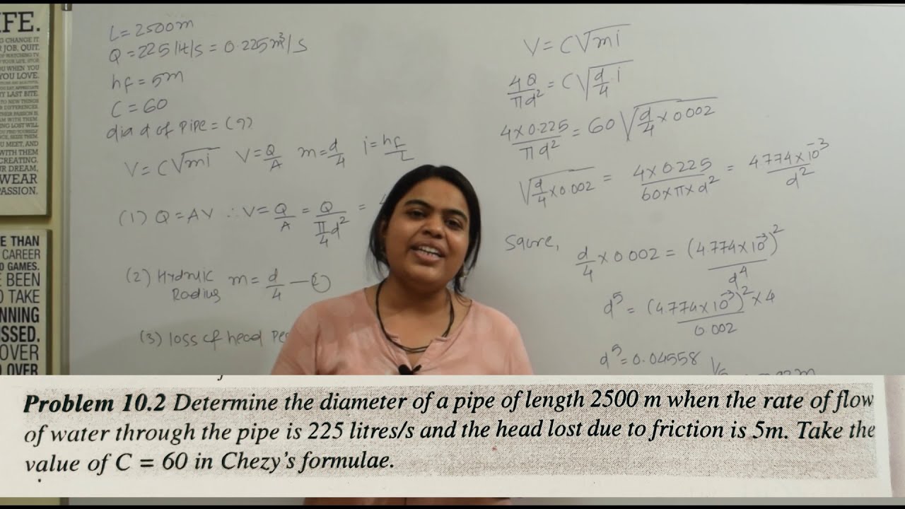 solved example of flow through pipe | Diameter of pipe by chezy's ...