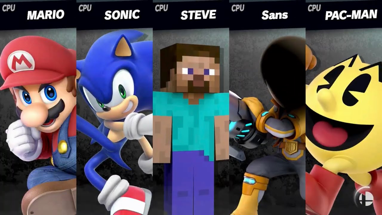 Super Smash Bros. Ultimate - Mario vs Sonic vs Steve vs Sans vs Pac-Man ...