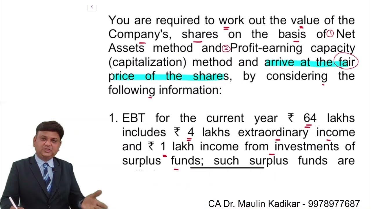 CA Final MAFA May 2008 Q.4(a). Part 1,Value of share based on Net Asset Method. - YouTube