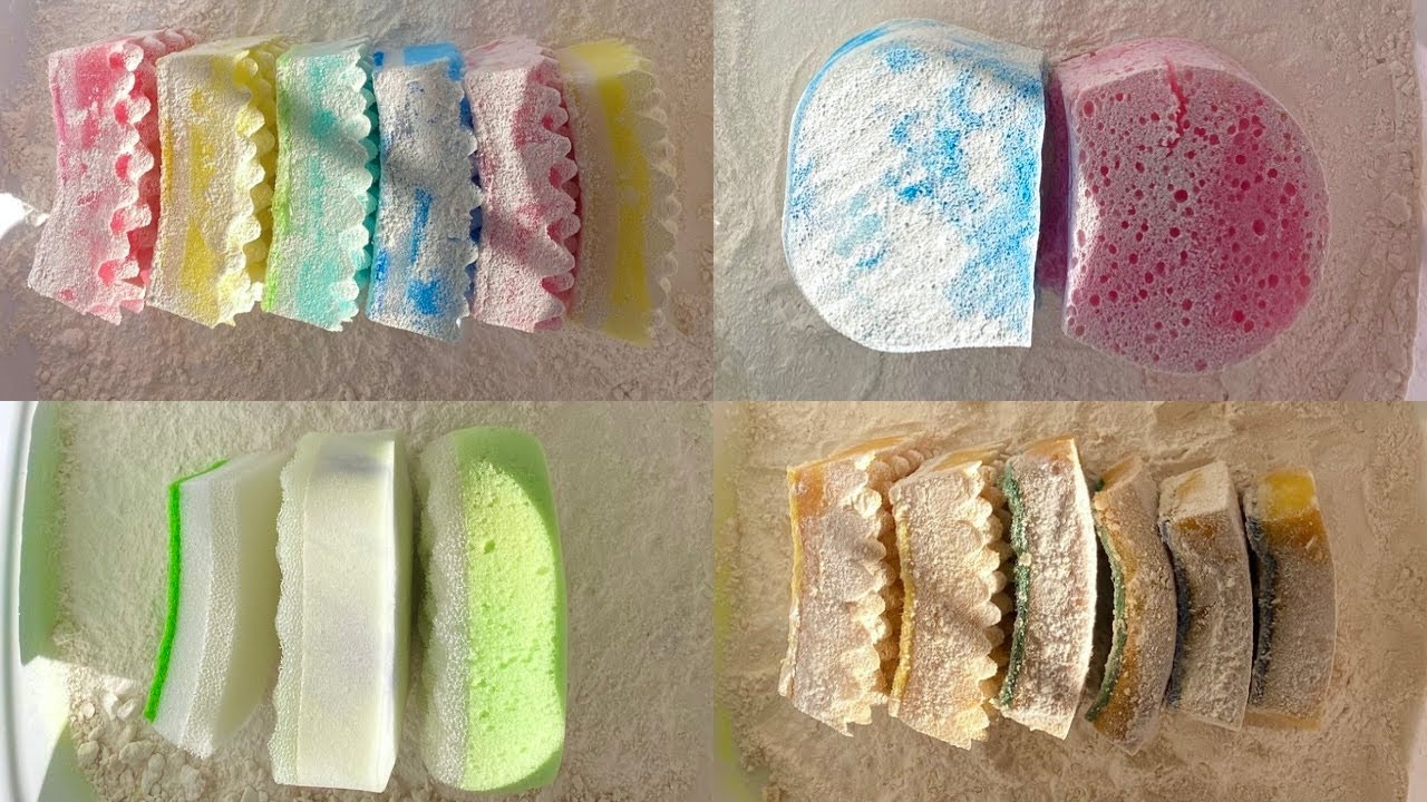 ASMR powder jelly bulk sponge ripping - edited compilation of soft ...