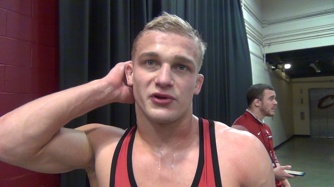 Hayden Hidlay of NC State after a second-round win at 157 - YouTube