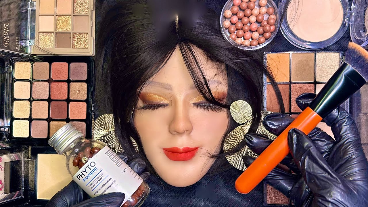 ASMR HOLY 🧡 Glamour Whispered Relaxing Face Massage, Satisfying Skincare and Makeup on Mannequin ...