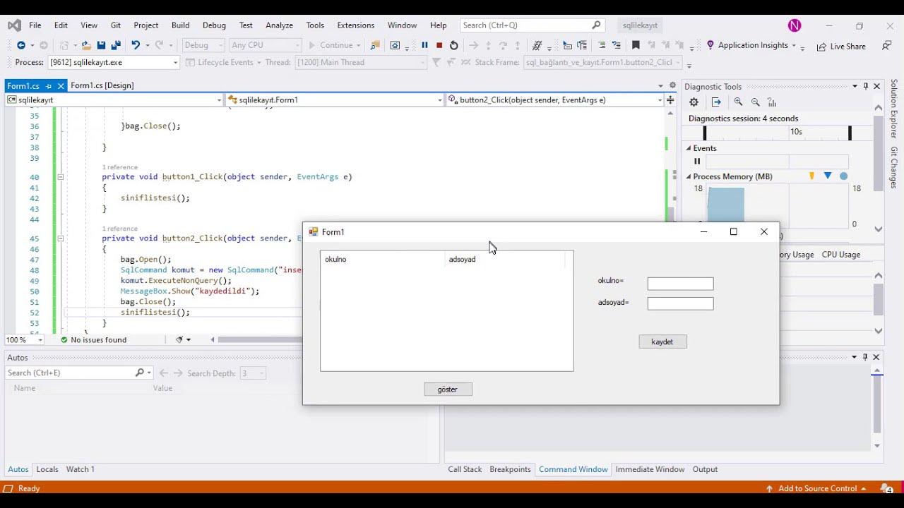 1.Örnek= C# MSSQL SERVER İle Veritabanı Bağlantısı Kurma Ve Kayıt Yapma ...