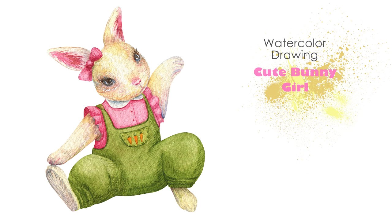 Cute Bunny Watercolor Painting. Watercolor rabbit Girl . Кролик ...