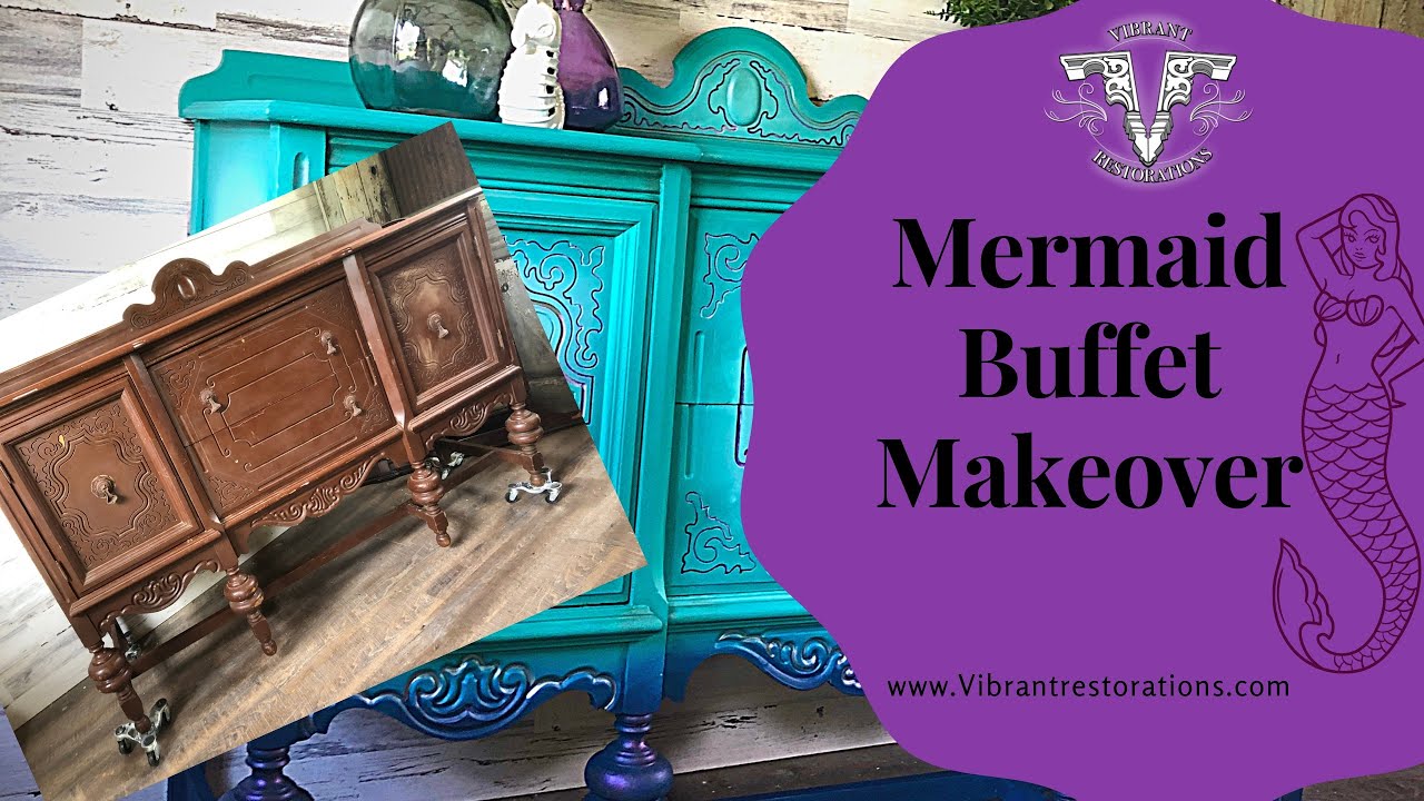 Mermaid Antique Buffet Makeover - YouTube