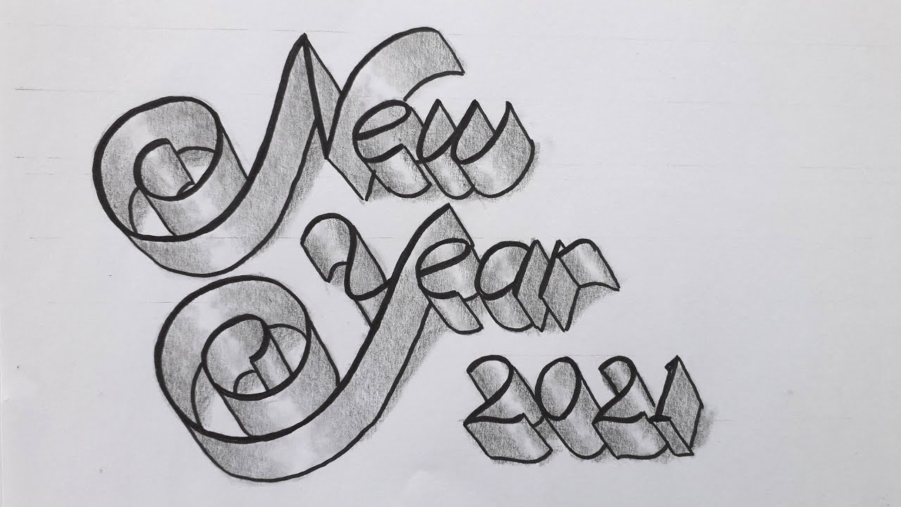 3d Calligraphy Drawing Happy New Year 2021 | How To Write Easy Art On ...