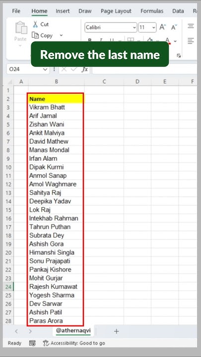 Remove The Last Name In The Name List In Excel Excelshorts Ytshorts Shorts Youtube
