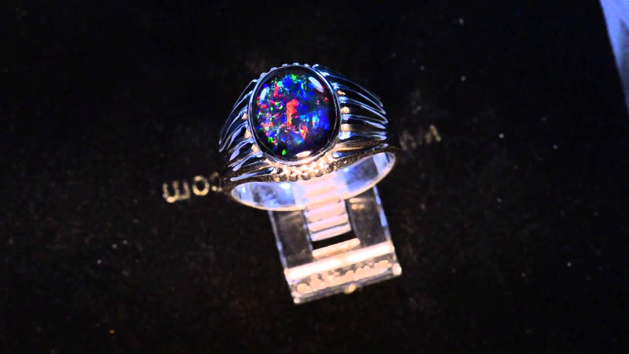 Fiery Australian opal Sterling Silver ring m12986 - YouTube