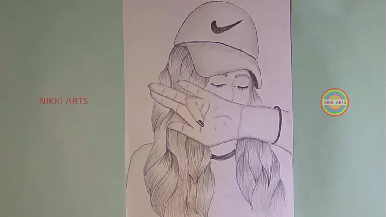 How to draw a girl with hand pose for beginners | hidden face ...