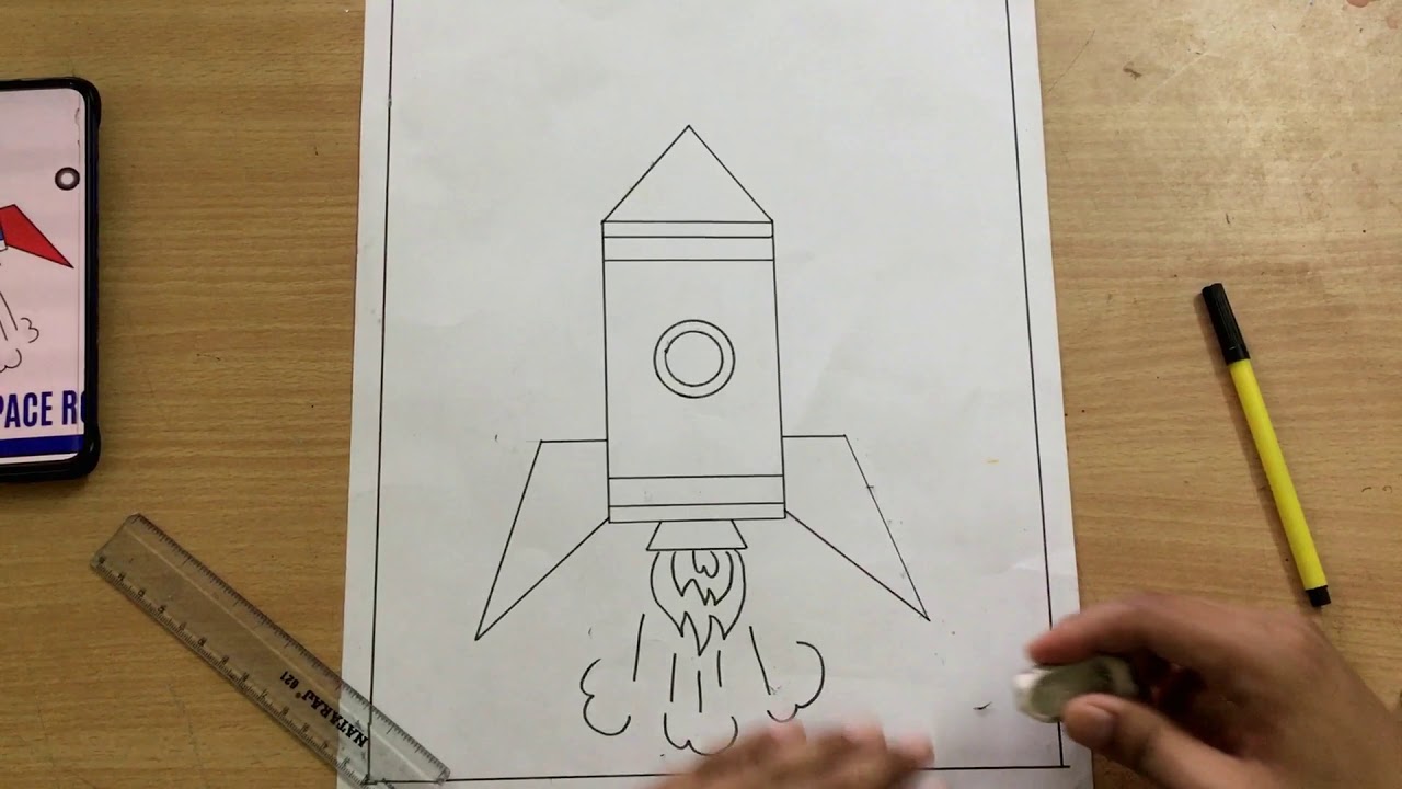 how to draw space rocket | colour | art work - YouTube