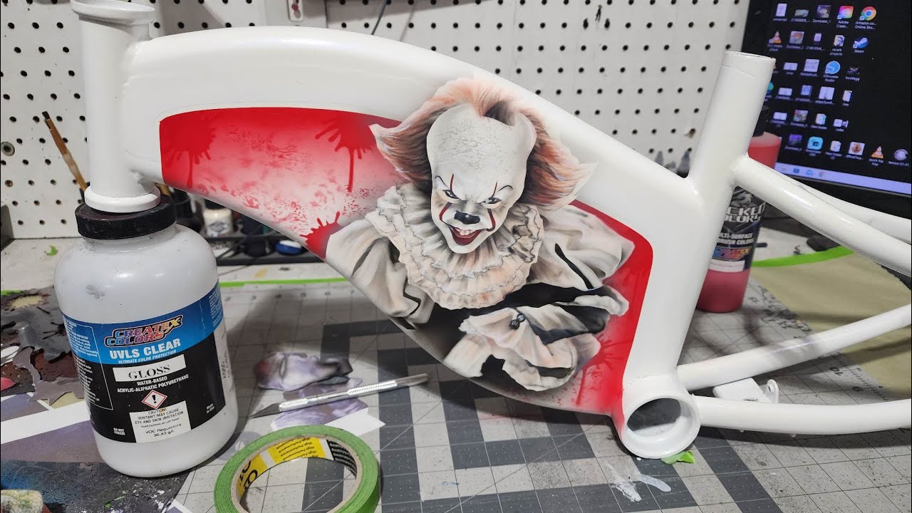 Lets Airbrush Pennywise on lowrider bike frame - YouTube