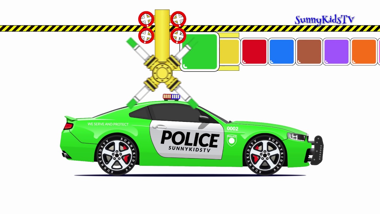 Trucks and cars cartoon for children Learn colors Police cars ...
