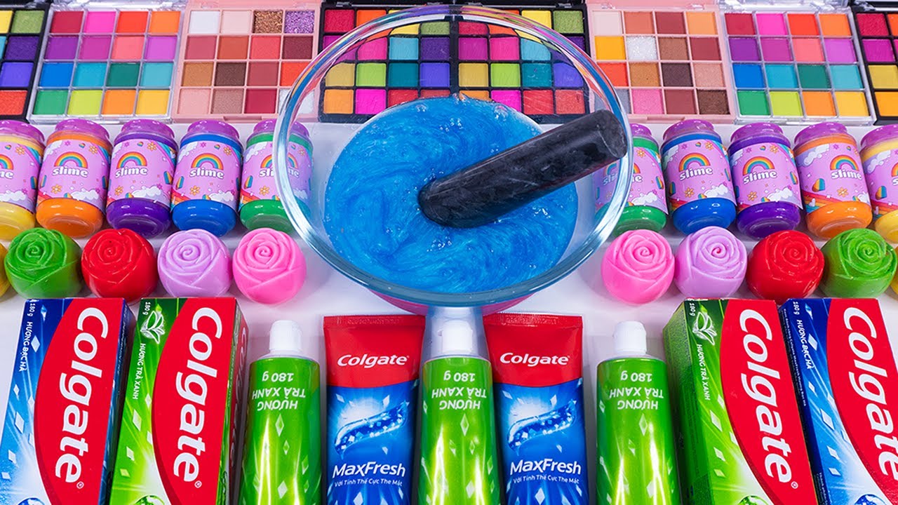 Satisfying Video Mixing Toothpaste & Makeup Cosmetic into Clear Slime Cosmetics🌈 BonBon Slime #5 ...