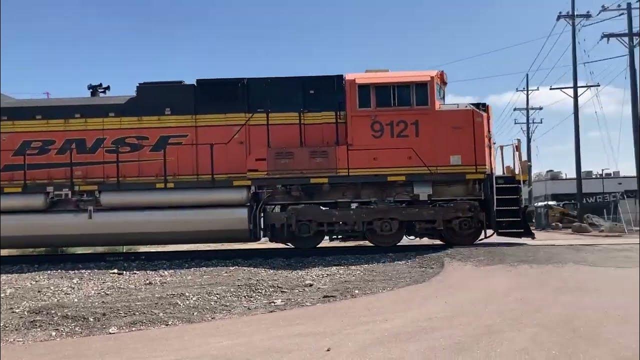 BNSF 9121 Leads a Cool Set of BNSF Company Hoppers SB Past Las Animas Street, Colorado Springs ...