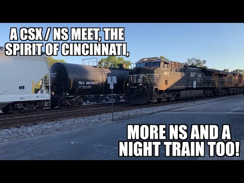 A CSX/NS meet, the Spirit of Cincinnati, more NS, and a night train too! - YouTube