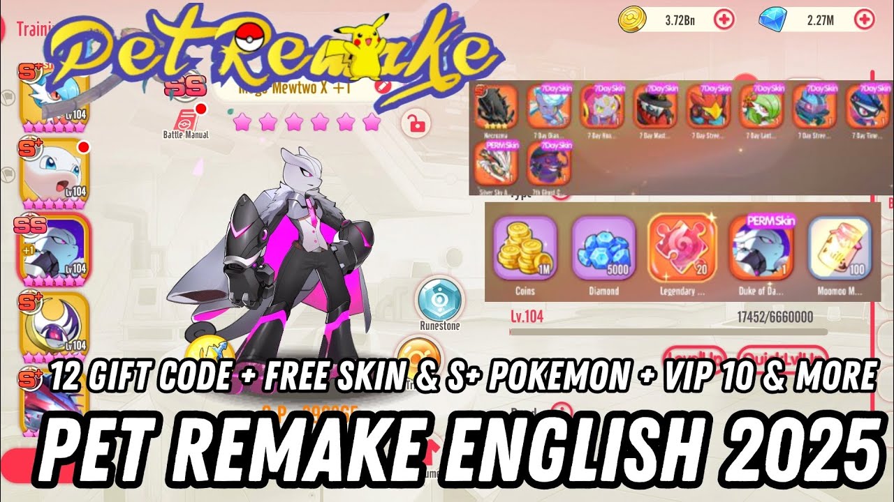 Pet Remake English 2025 - 12 Gift code + Free Premium Skin + S+ Pokemon + VIP 10 & Diamond - YouTube