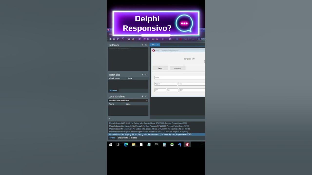 Delphi Responsivo🚀 Developer Programação Delphiiniciantes Dicasdelphi Programmer Dev Youtube