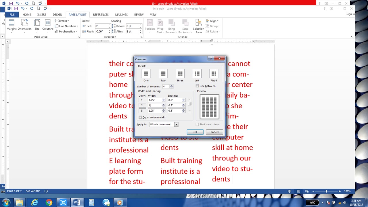 Columns Of Text In Word 2010
