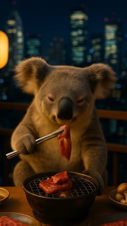 🥩コアラ、東京の夜景テラスで和牛焼肉にうっとり！Koala Enjoys Wagyu BBQ with Tokyo Skyline at Night! 🌃 - YouTube