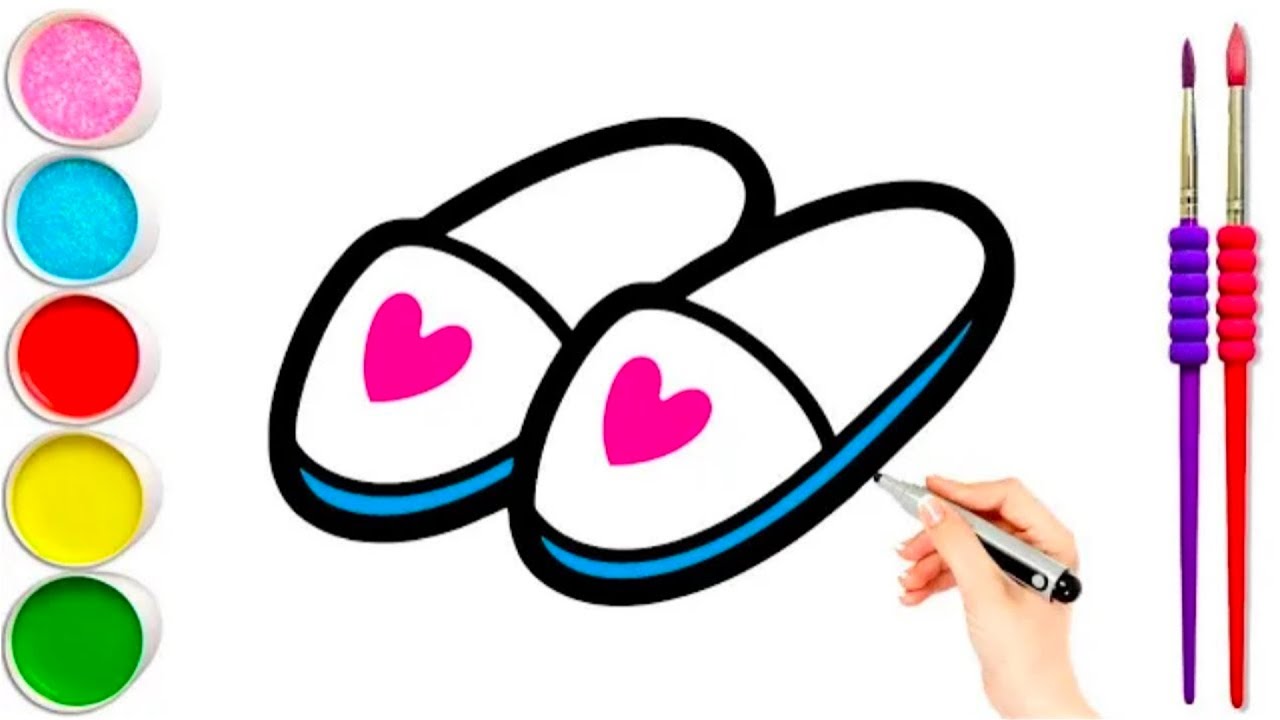 How to Draw and Color Cute House Slippers for Kids / Cómo dibujar ...