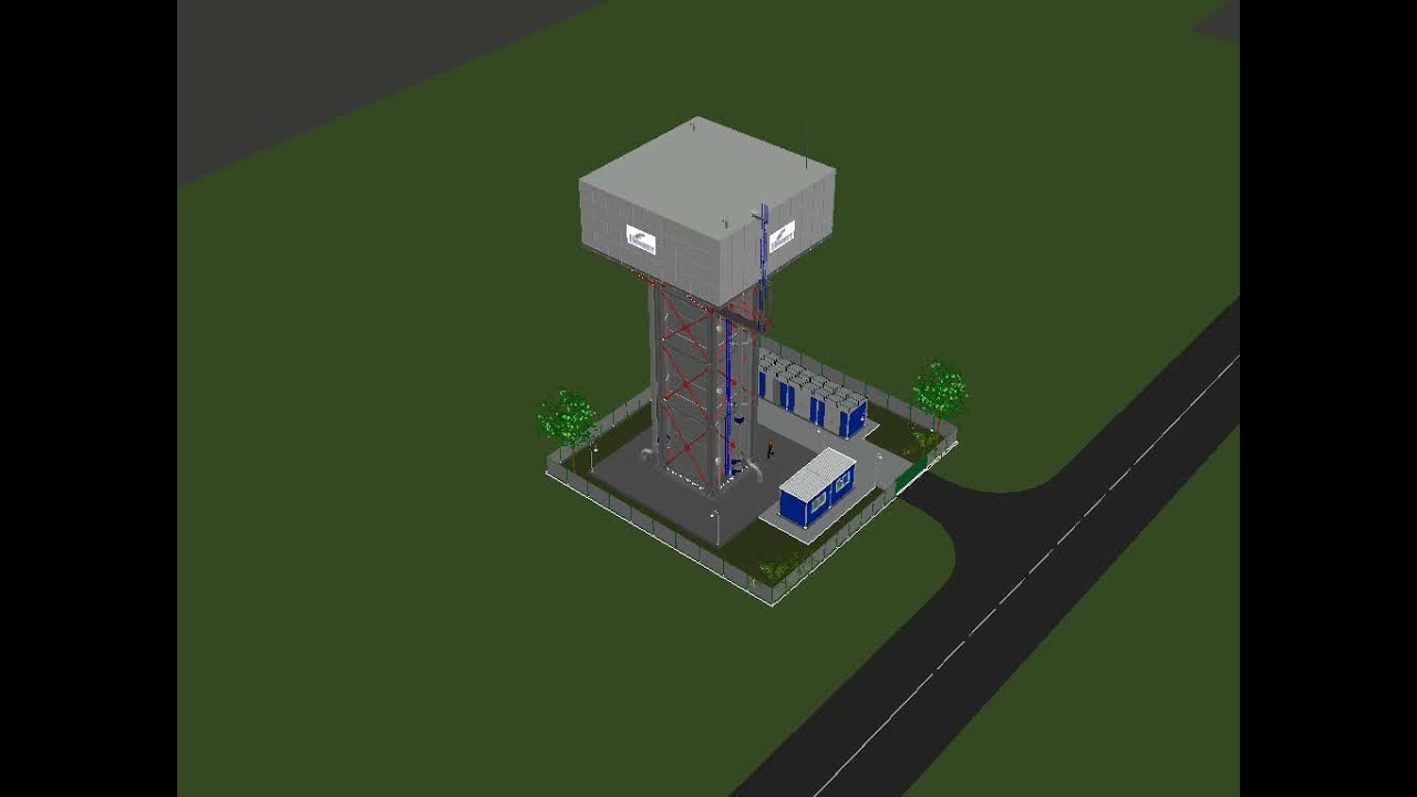 Animated flyover of the Biwater Tower, a treatment system for either ...