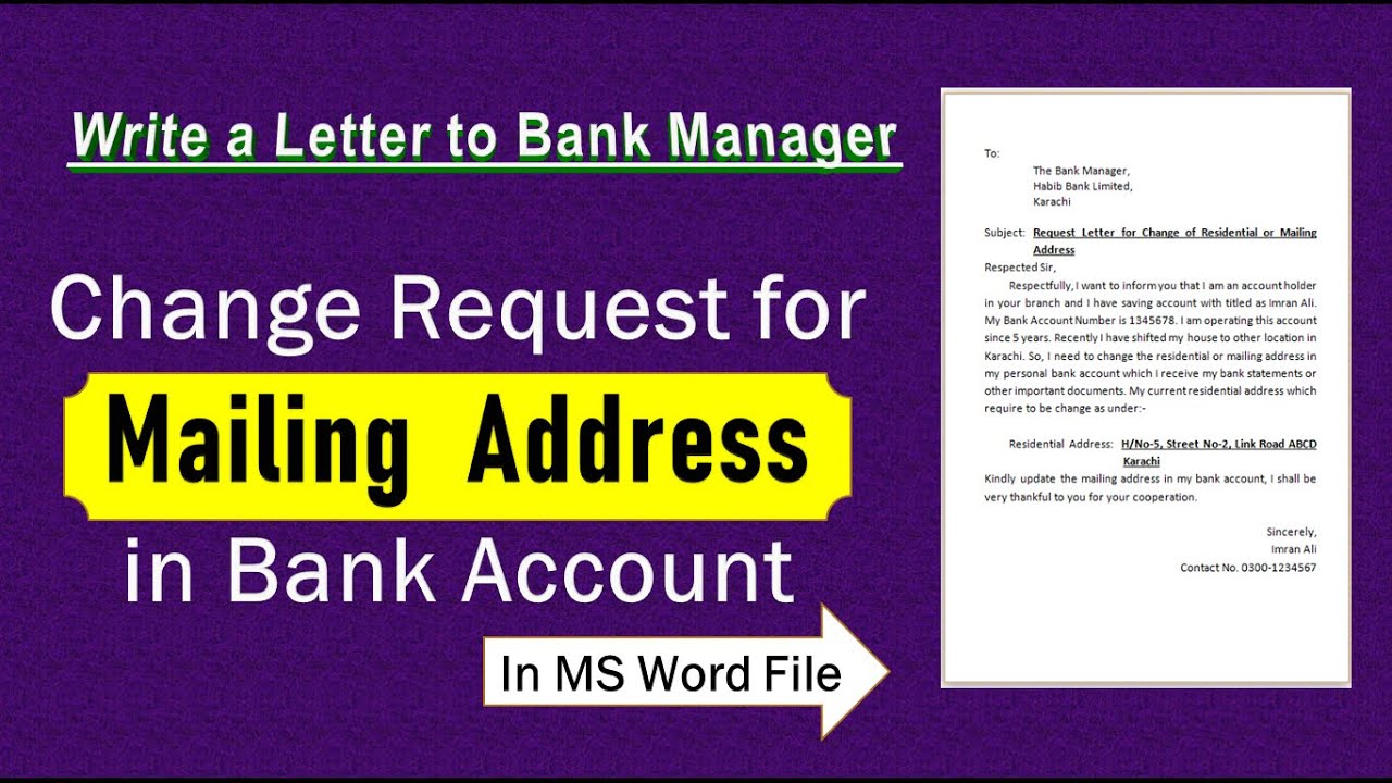 Letter To Bank Manager For Change Request Of Residential Or Mailing letter-to-bank-manager-for-change-request-of-residential-or-mailing